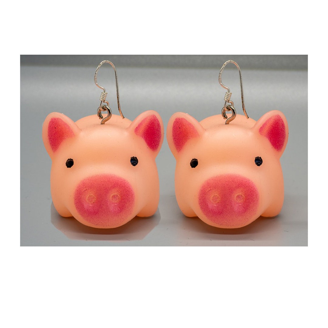 Cute Squeaky Pink Pig Earrings Attached to 925 Sterling Silver Hooks ...