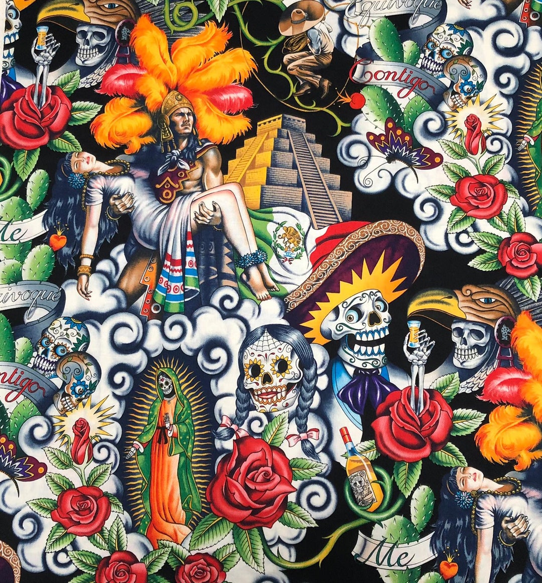 Great Mexican Day of the Dead Mayan Pyramid Designer Bandana Headband ...