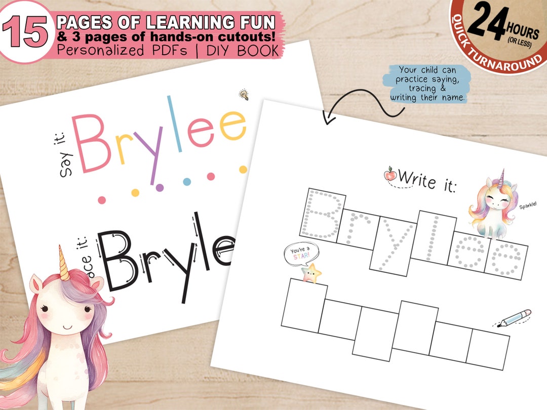 Personalized UNICORN Learning Workbook PRINTABLE, Writing & Tracing ...