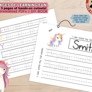 Personalized UNICORN Learning Workbook PRINTABLE, Writing & Tracing ...