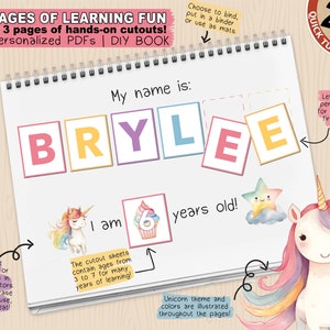 Personalized UNICORN Learning Workbook PRINTABLE, Writing & Tracing ...