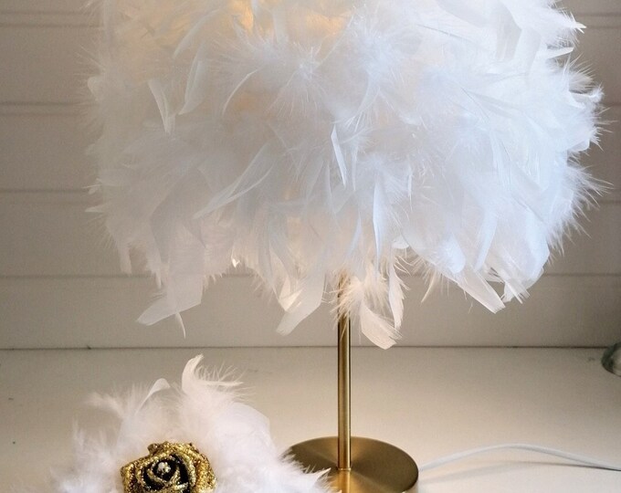 White or Black Feather Table Lamp Brushed Gold Base or Black Base ...