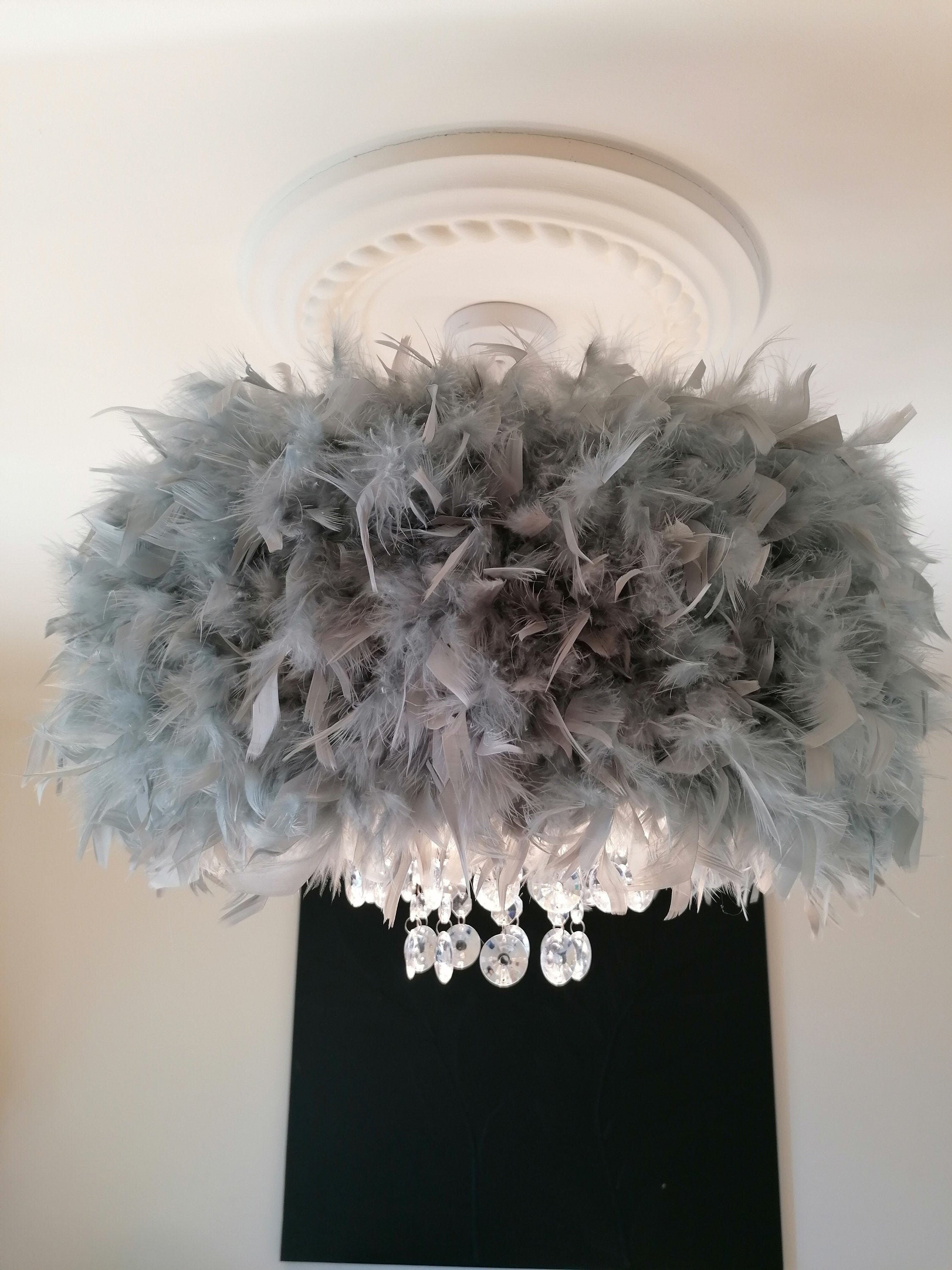 Luxury Grey Feather Ceiling Light Shade Chandelier Style - Etsy UK