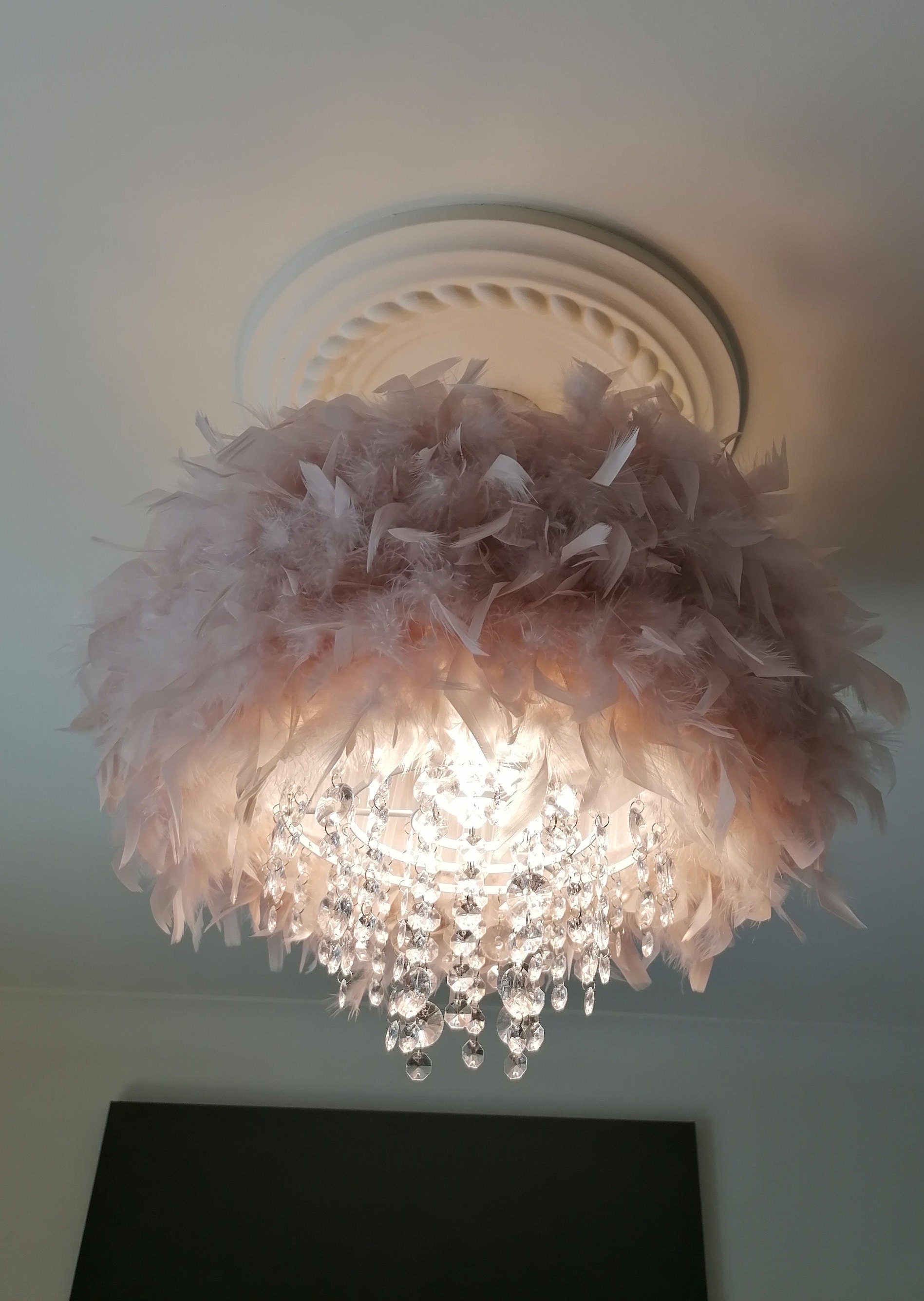 Luxury feather ceiling light shade chandelier style droplet | Etsy