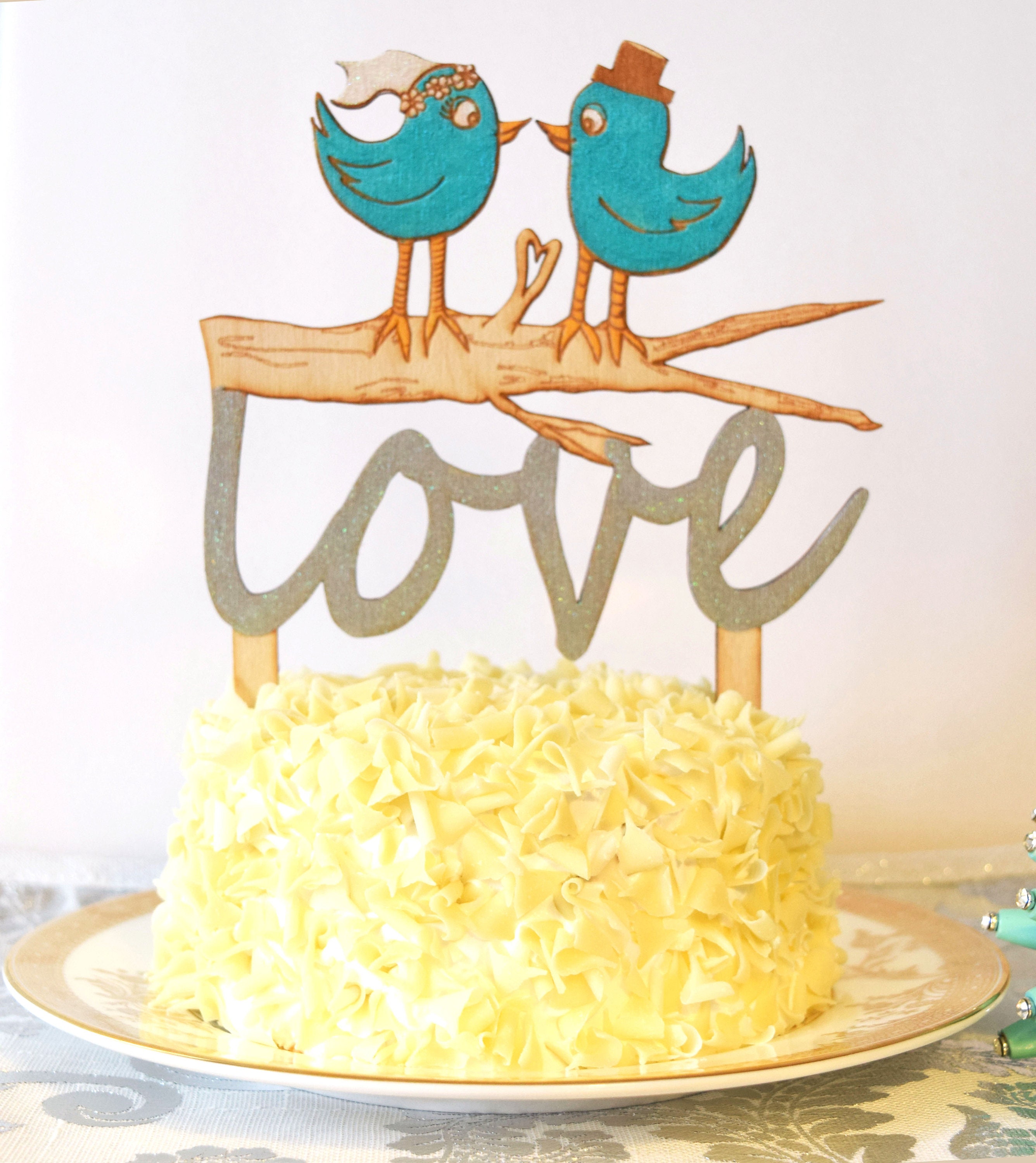 Love Birds Wedding Cake Topper, Bird Cake Topper, Whimsical Cake Topper ...