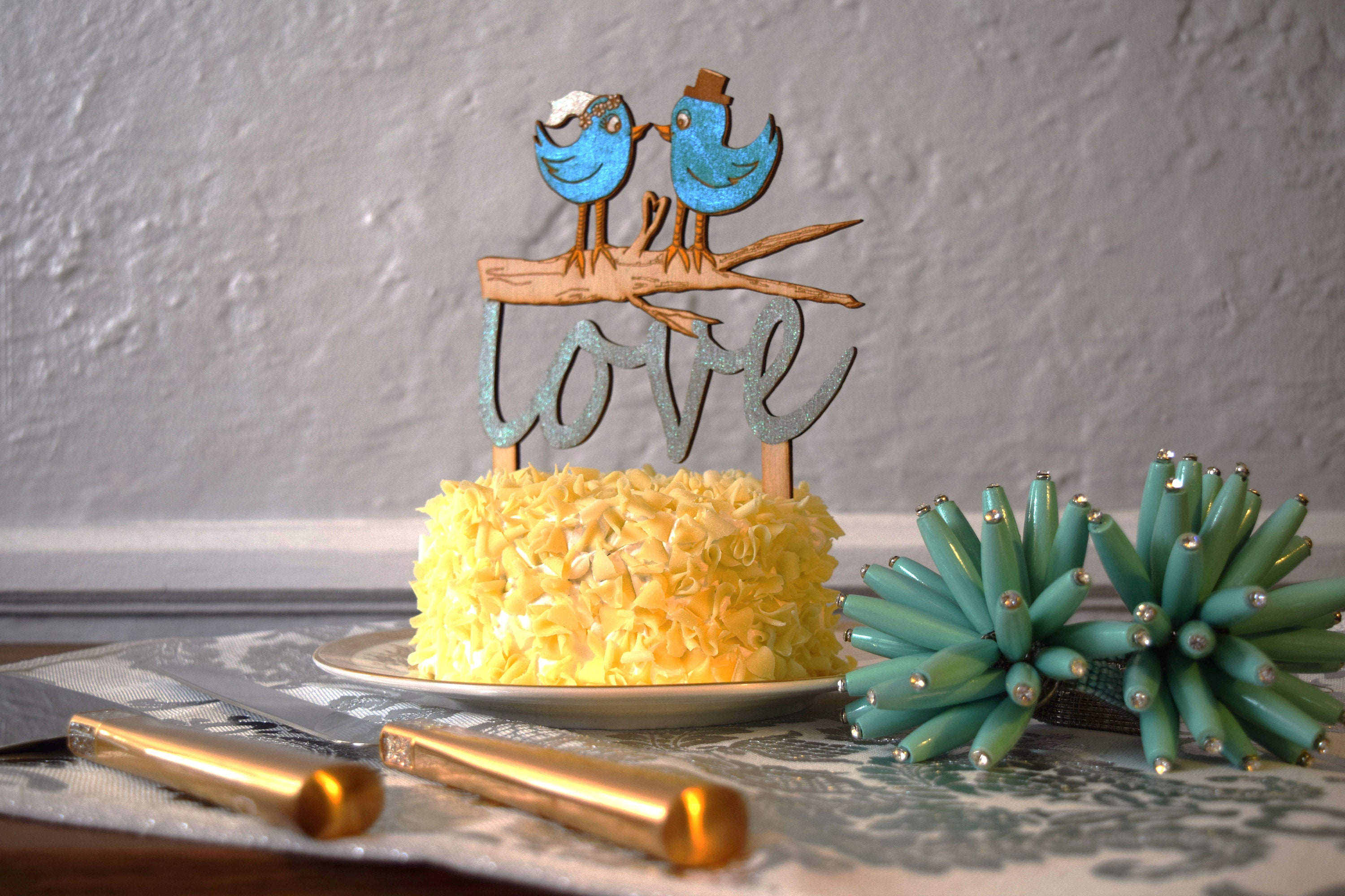 Love Birds Wedding Cake Topper, Bird Cake Topper, Whimsical Cake Topper ...