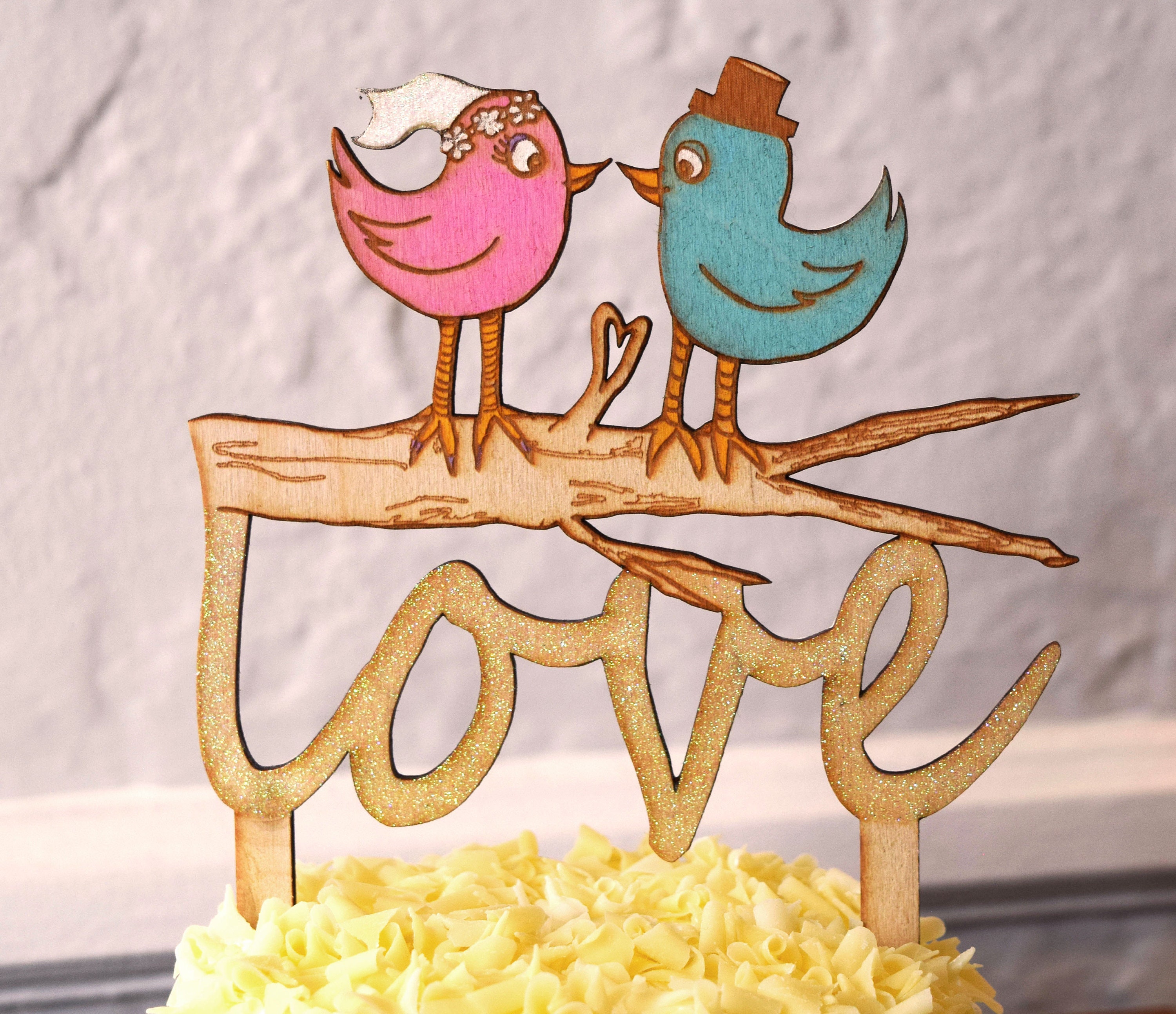 Love Birds Wedding Cake Topper, Bird Cake Topper, Whimsical Cake Topper ...