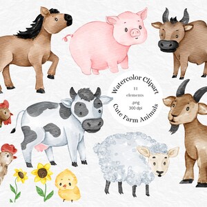 Watercolor Farm Animals Clipart Cute Farm Animal Clip Art - Etsy
