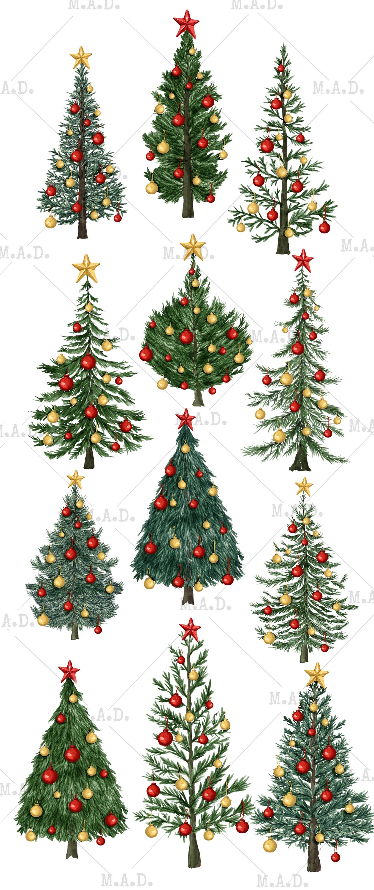 Watercolor Christmas Trees Clipart Christmas Pine Trees Clip - Etsy
