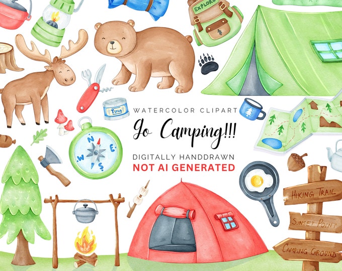 Camping Clipart Set - Cute Summer Camp Clip Art - Campground Clipart ...