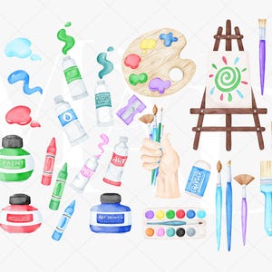 Art Supplies Clipart Bundle, Watercolor Artist Supplies Png Clipart ...