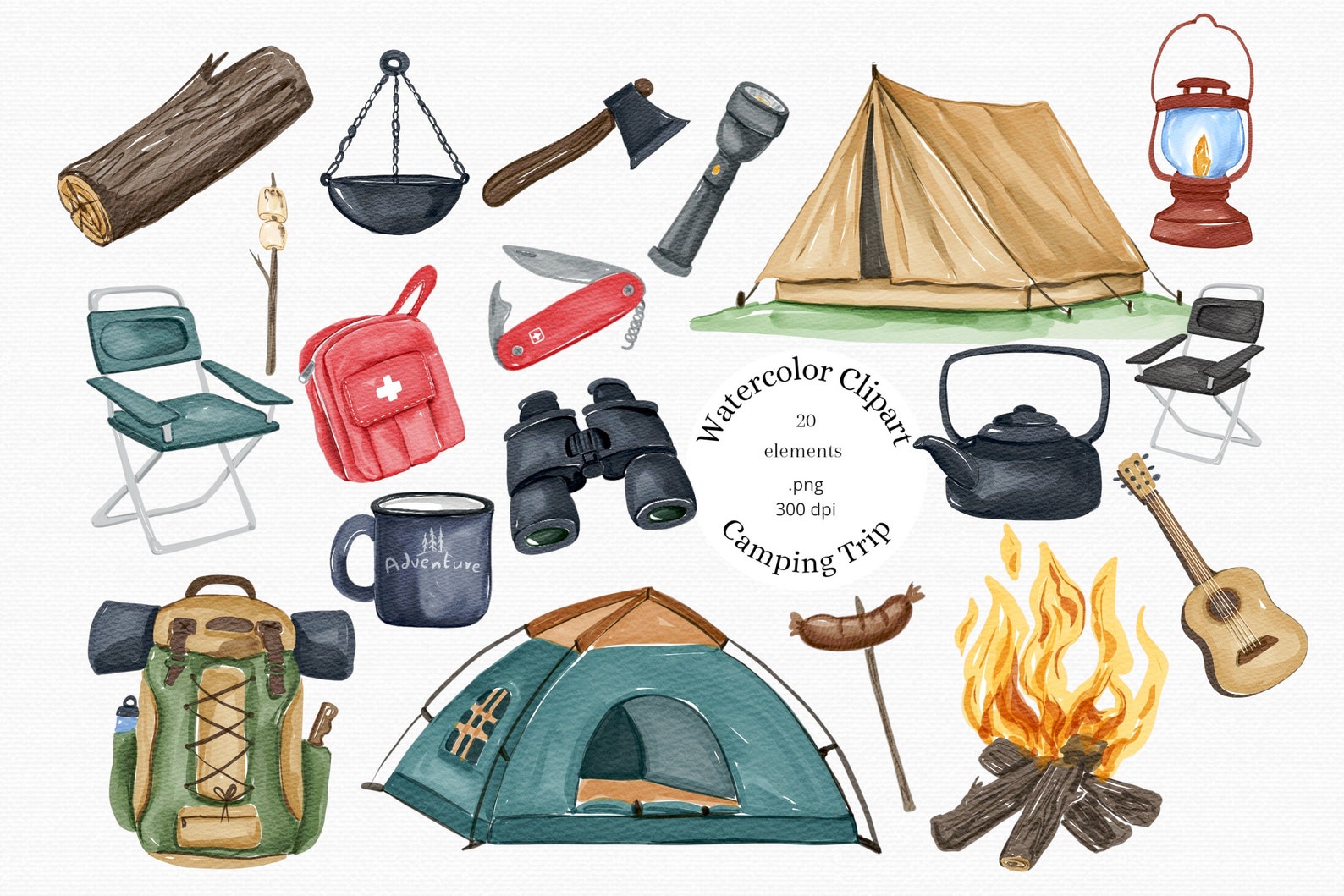 Watercolor Camping Clipart Camping Clipart Summer Clipart - Etsy