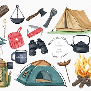 Watercolor Camping Clipart Camping Clipart Summer Clipart - Etsy