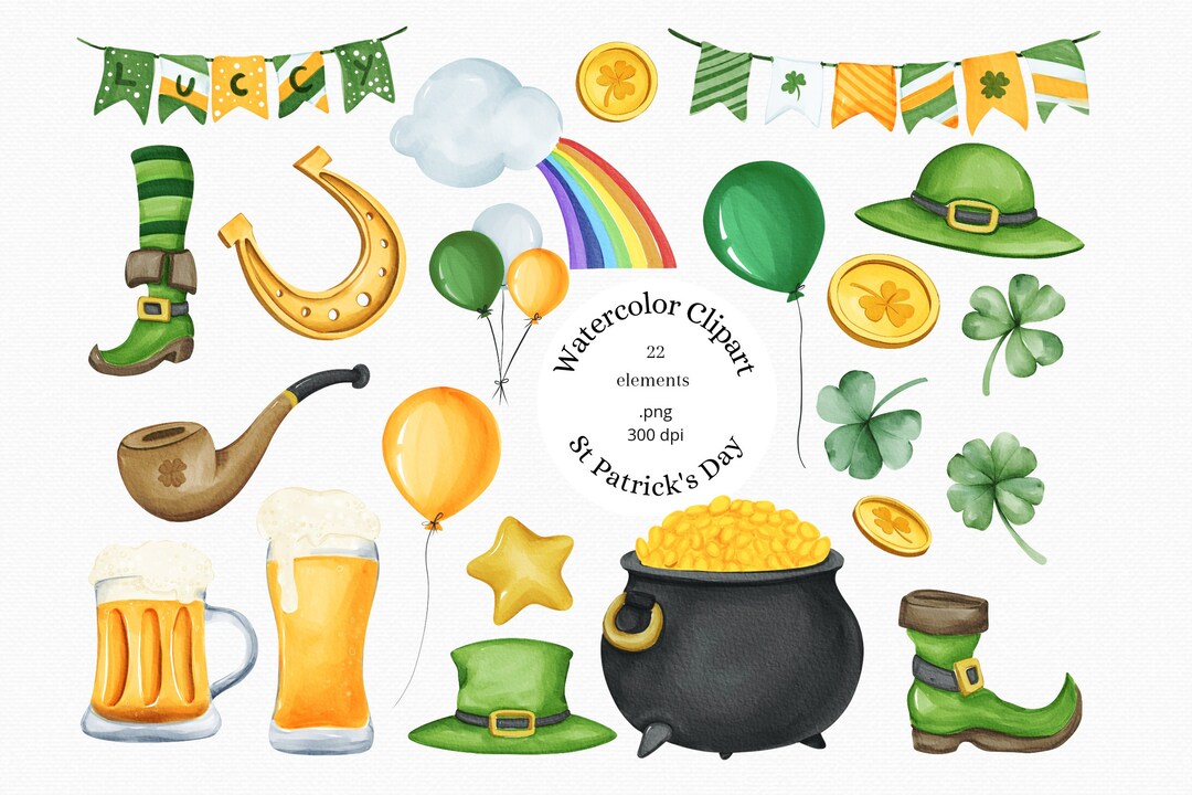 Watercolor St Patricks Day Clipart, Saint Patricks Day PNG, Shamrock ...