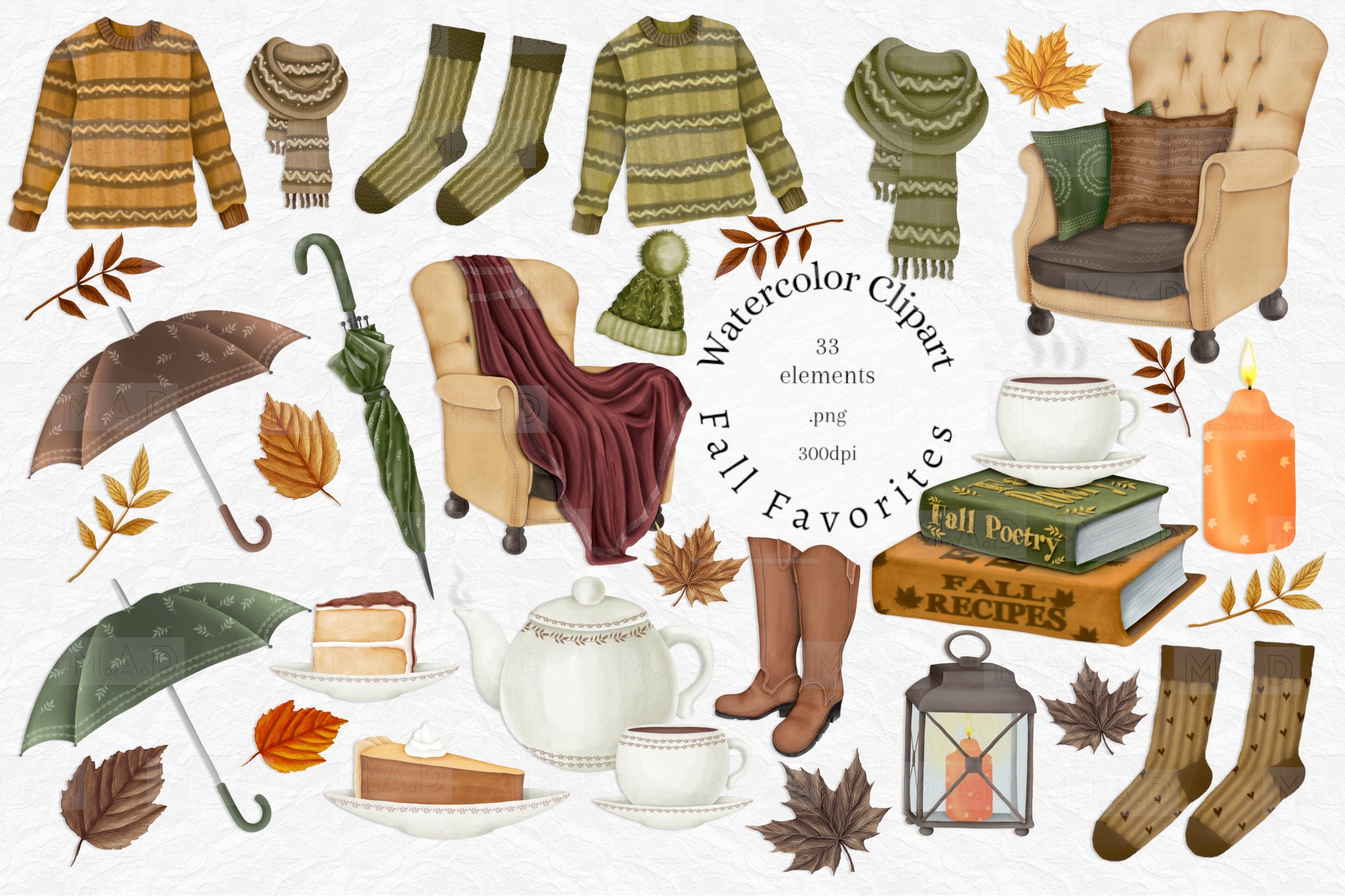 Cozy Fall Watercolor Digital Clipart Papercraft Paper, Party & Kids ...