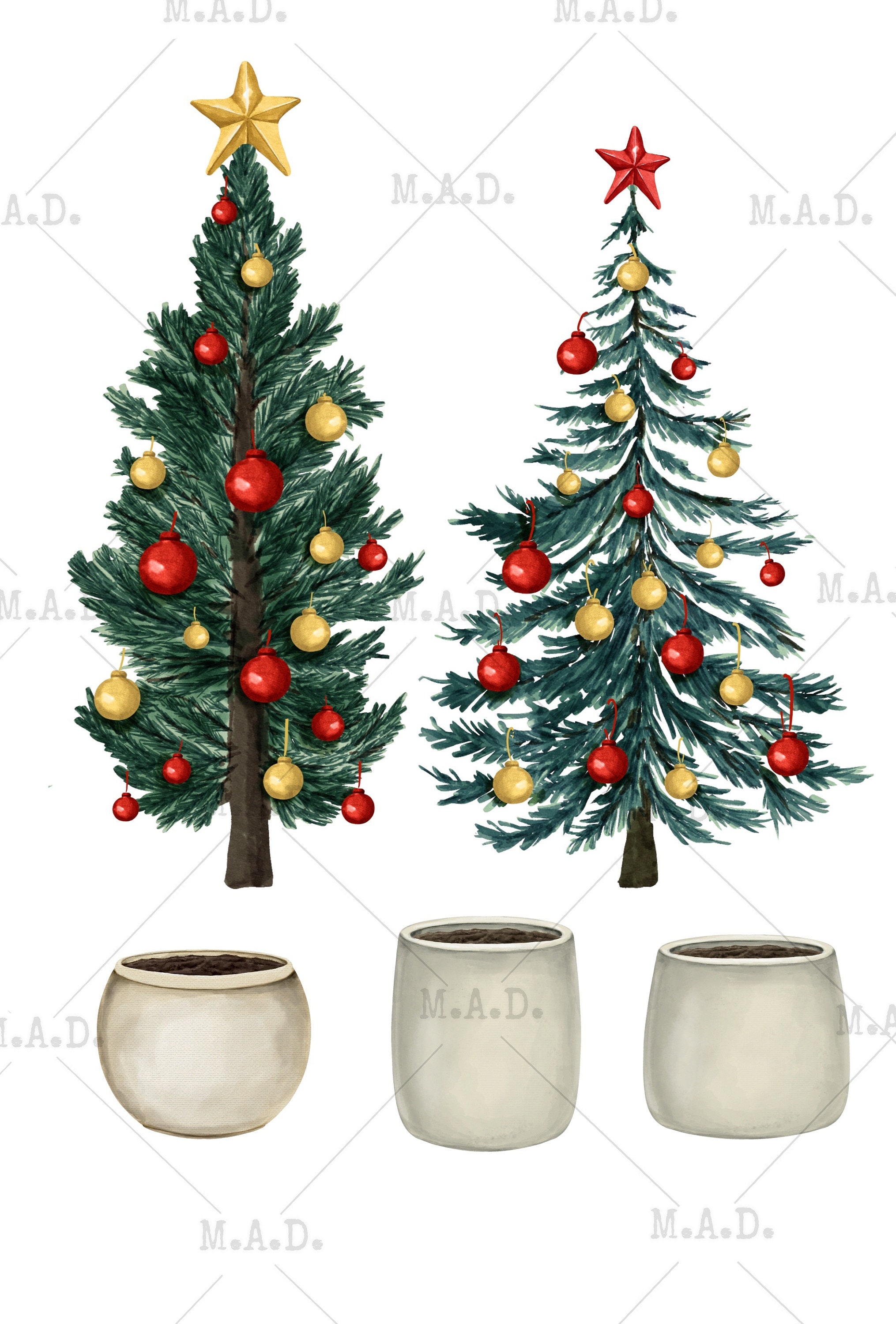 Watercolor Christmas Trees Clipart Christmas Pine Trees Clip - Etsy
