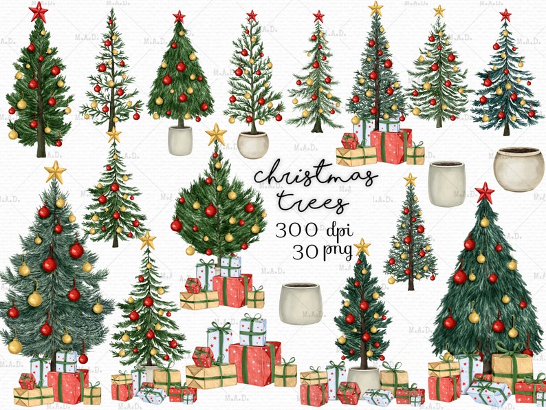 Watercolor Christmas Trees Clipart Christmas Pine Trees Clip - Etsy