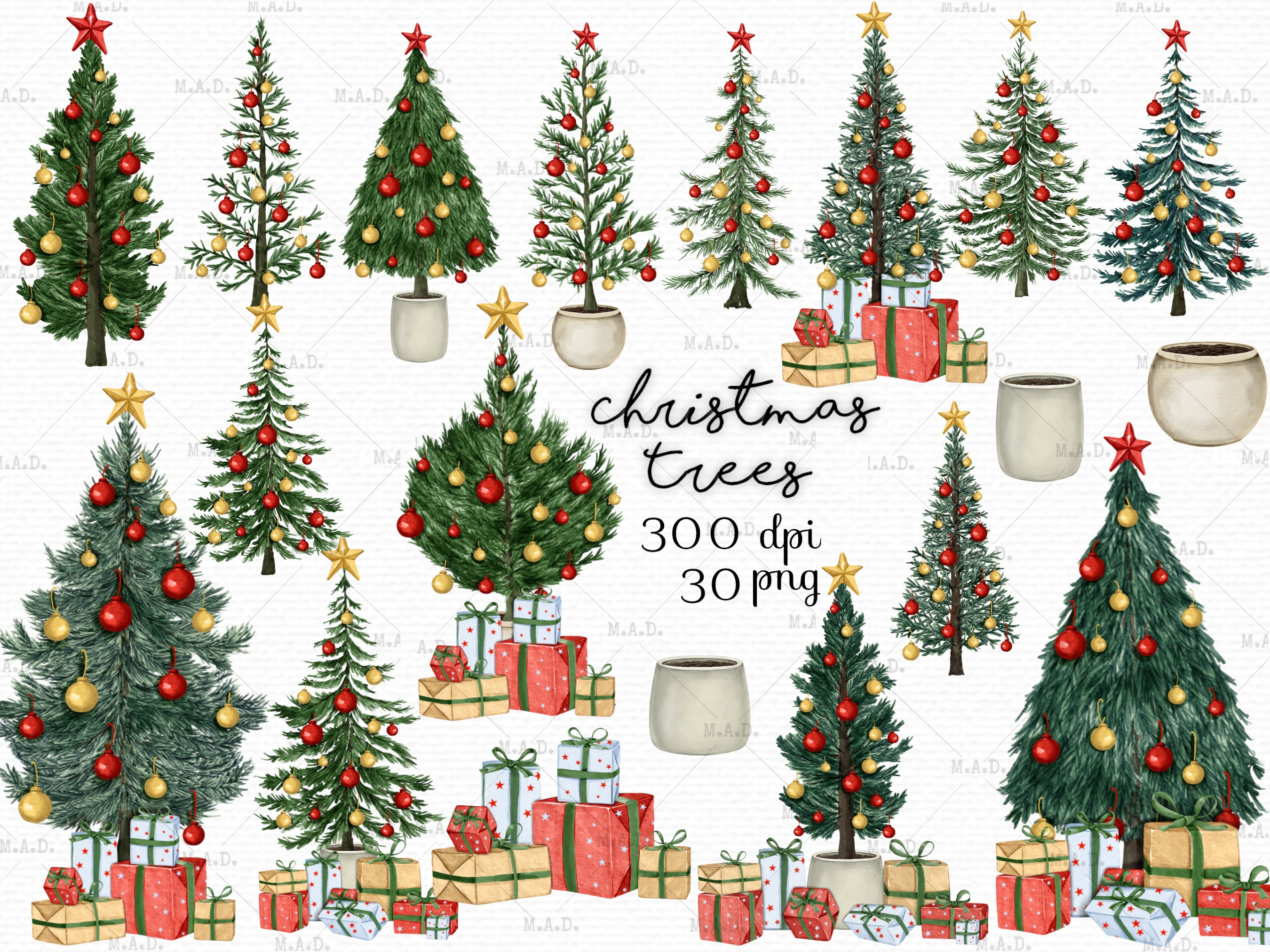 Watercolor Christmas Trees Clipart Christmas Pine Trees Clip - Etsy
