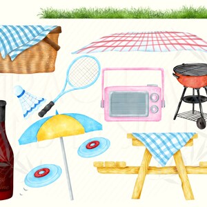 Summer Picnic Clipart,watercolor Barbecue BBQ Party Clipart,bicycle ...