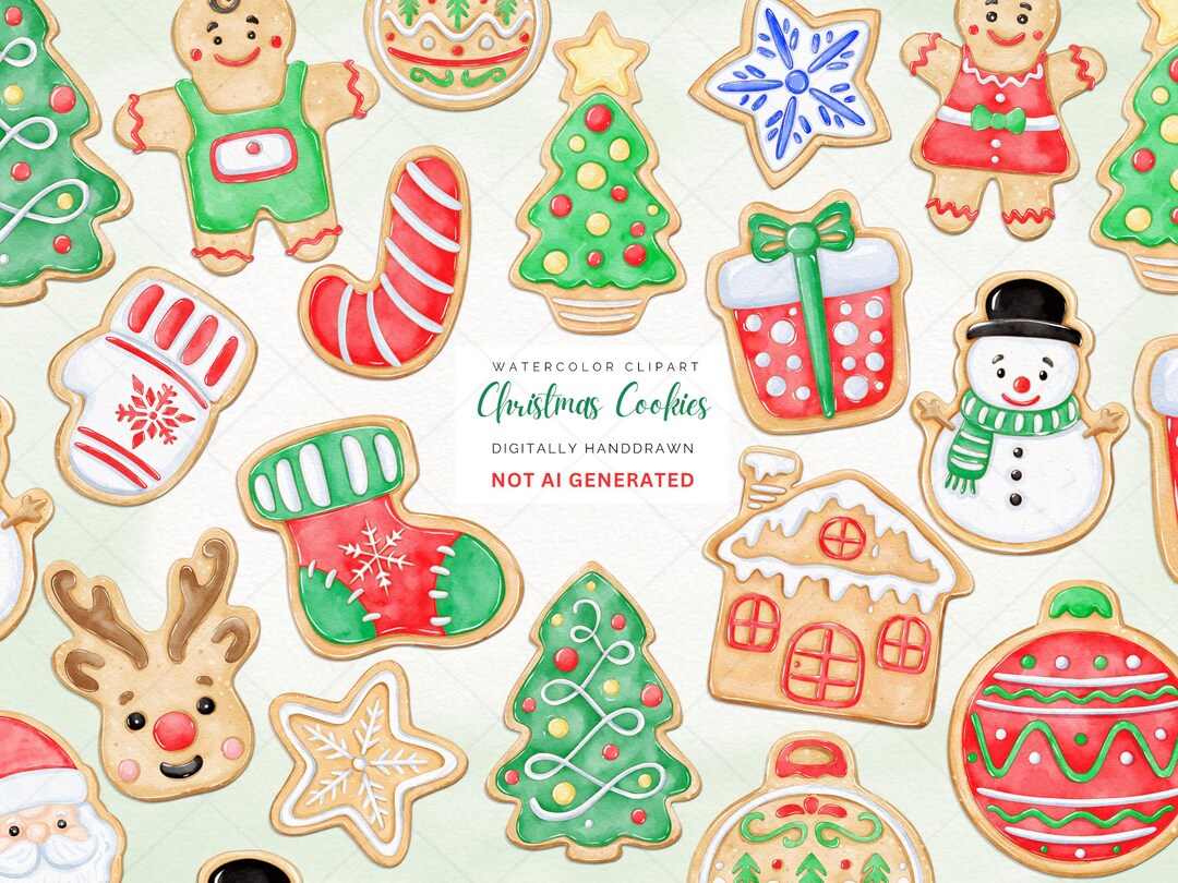 Watercolor Christmas Cookies Clipart, Gingerbread Cookies Clipart PNG ...