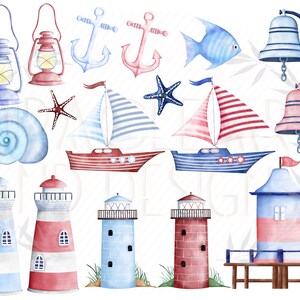 Nautical Kids Clipart,watercolor Summer Clipart,lighthouse Anchor ...