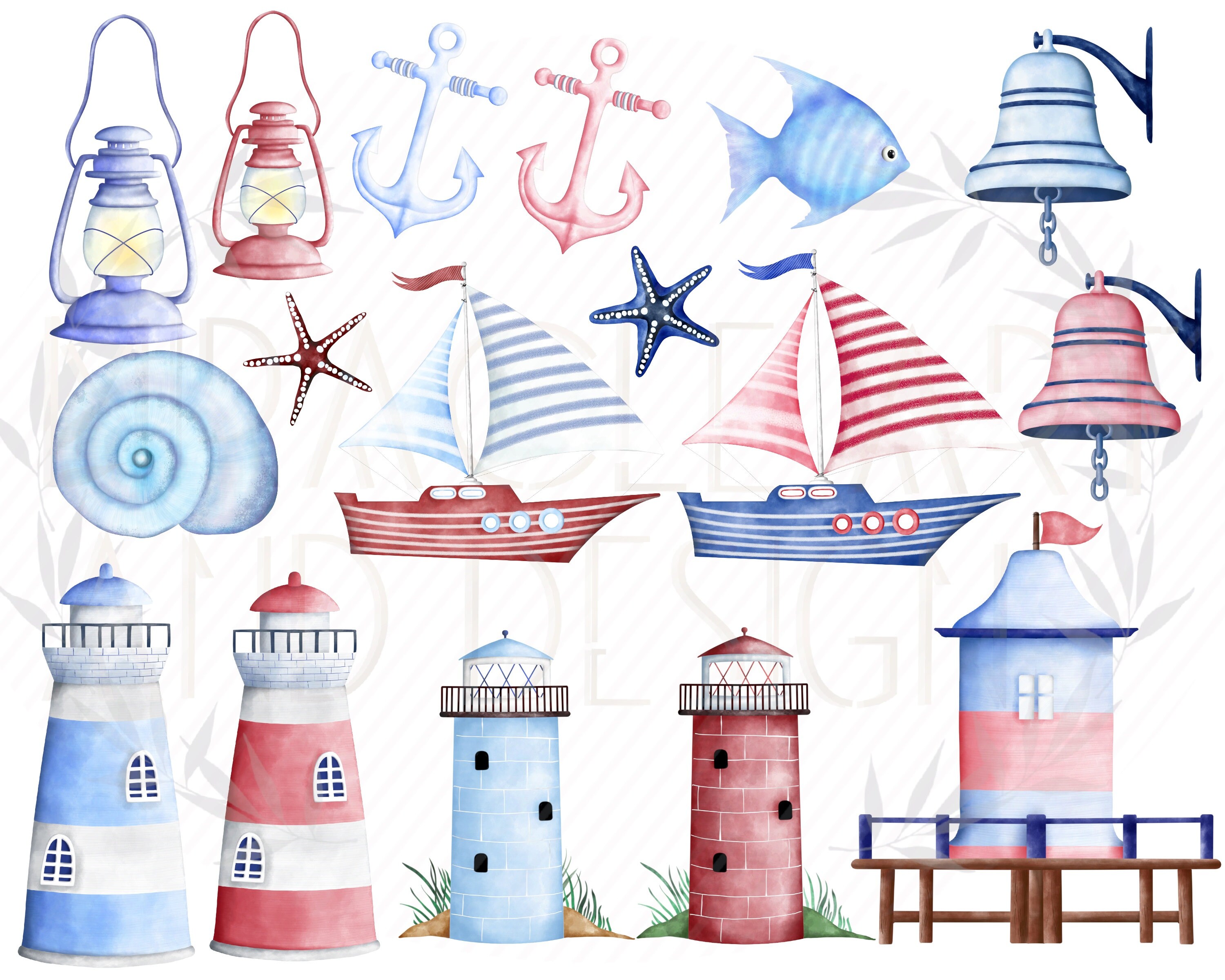 Nautical Kids Clipartwatercolor Summer Clipartlighthouse | Etsy