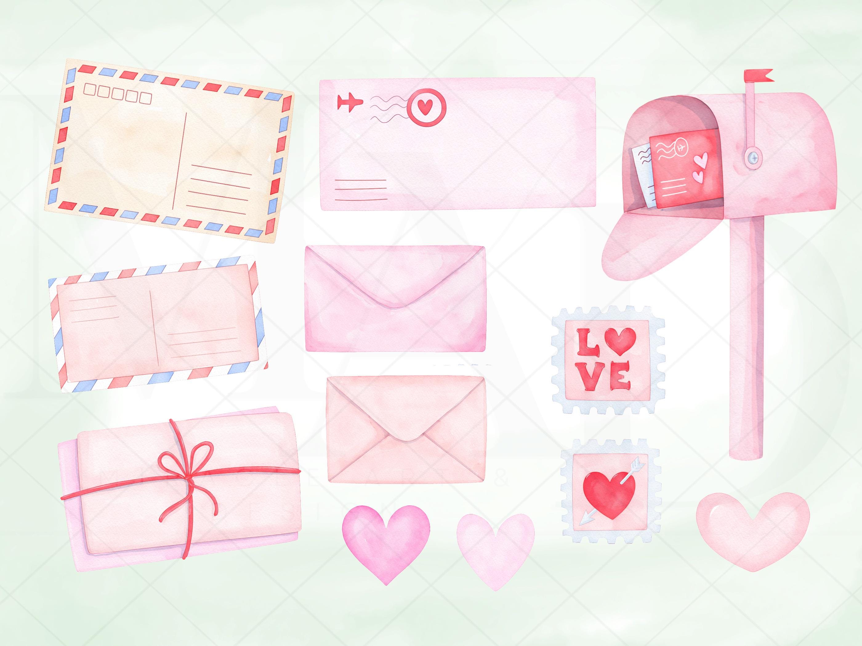 Valentine's Day Mail Clipart: Watercolor Love Letters (PNG Digital ...