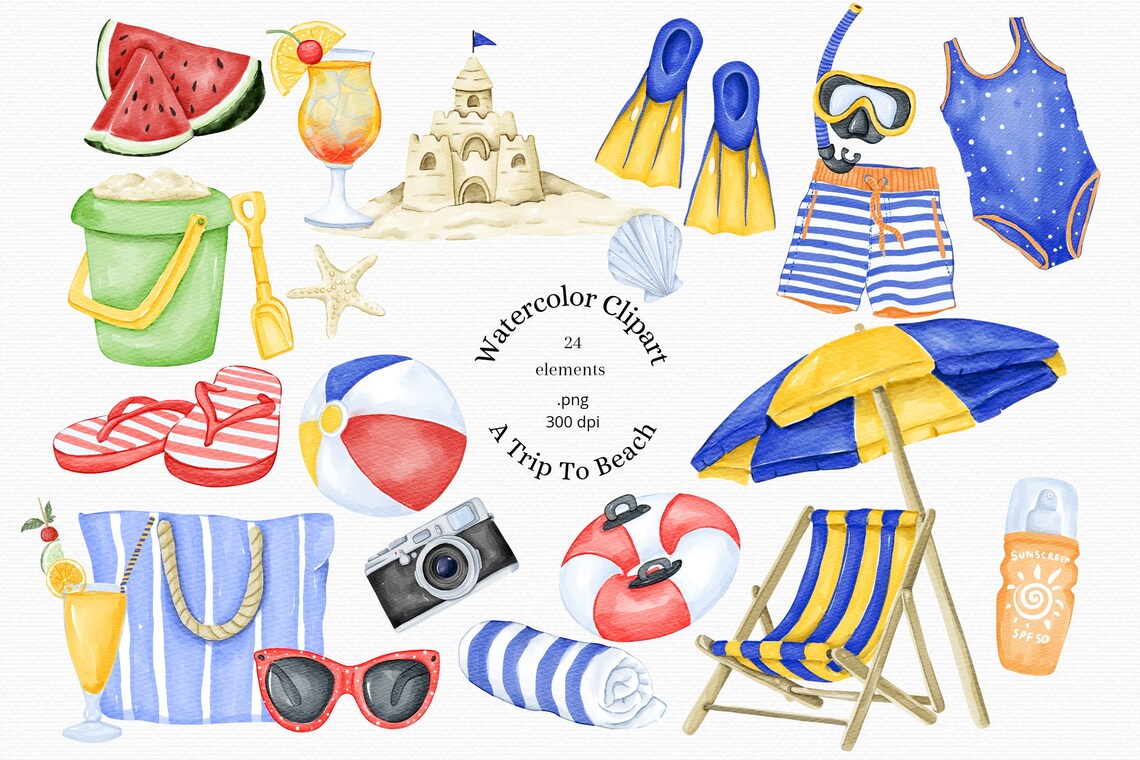 Summer Beach Clipart Watercolor Beach Clipart Summer - Etsy