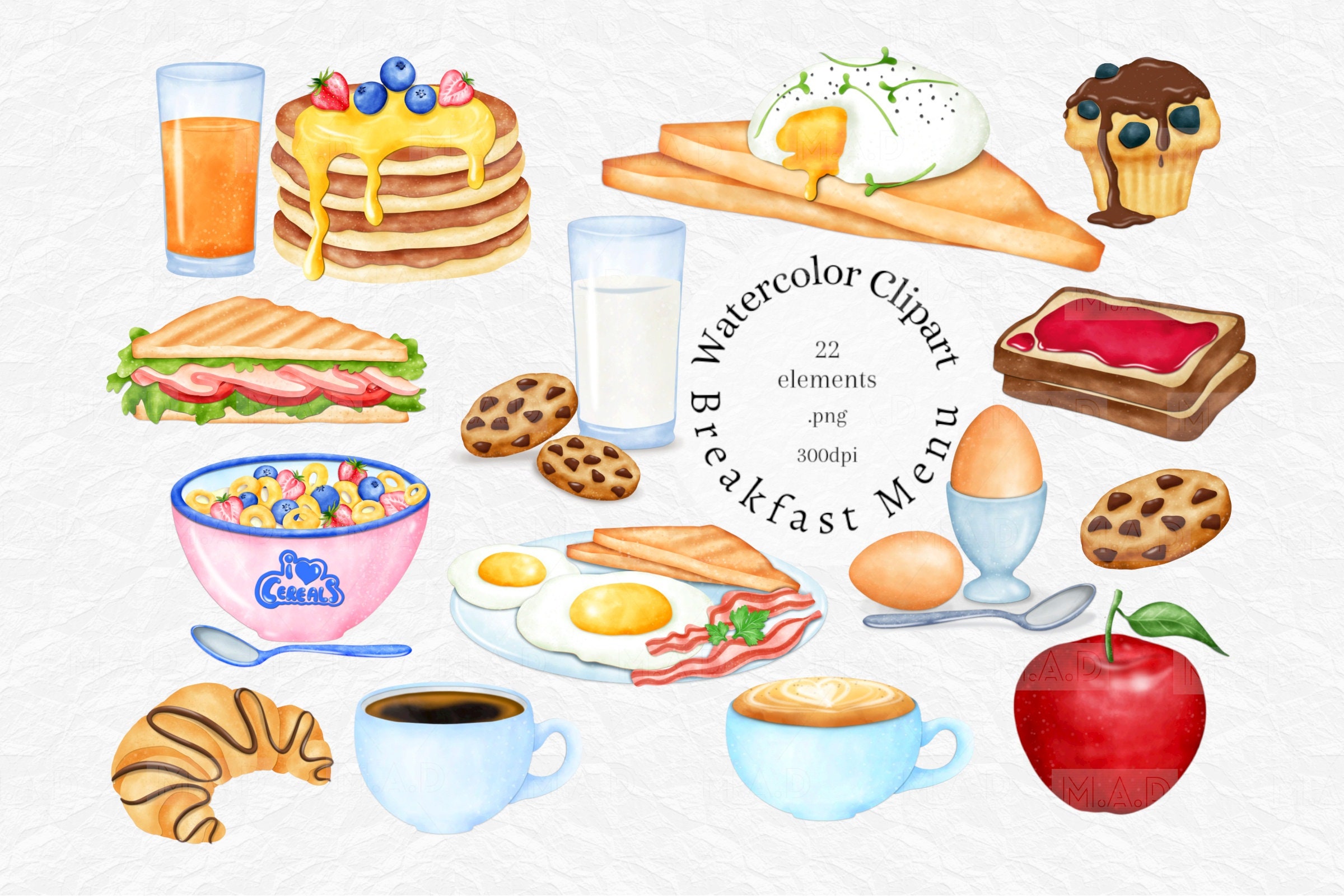 Watercolor Breakfast Clip Art Pancakes Omelette Bacon - Etsy