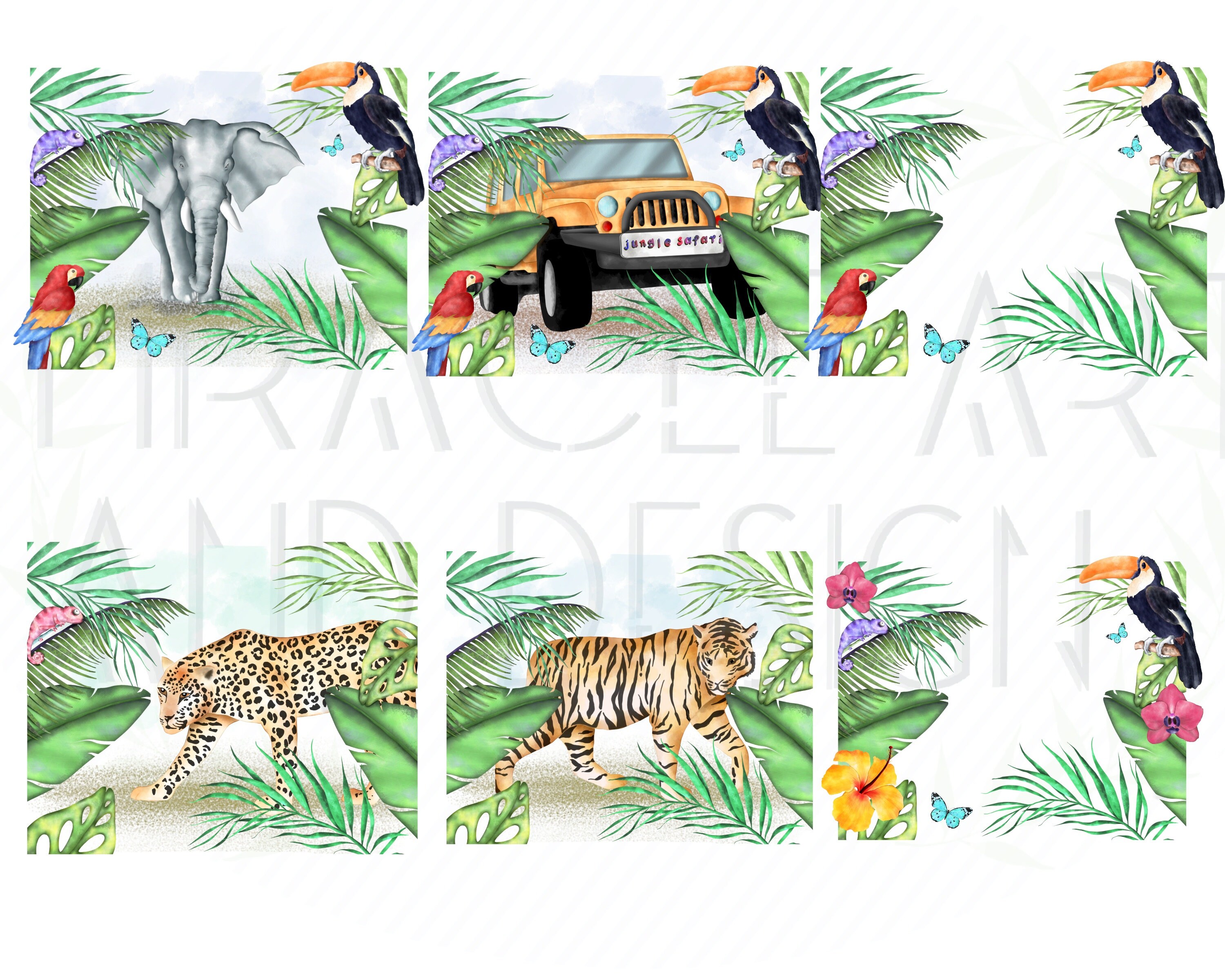 Tropical Jungle Safari Clipartwatercolor Summer Woodland Clip - Etsy