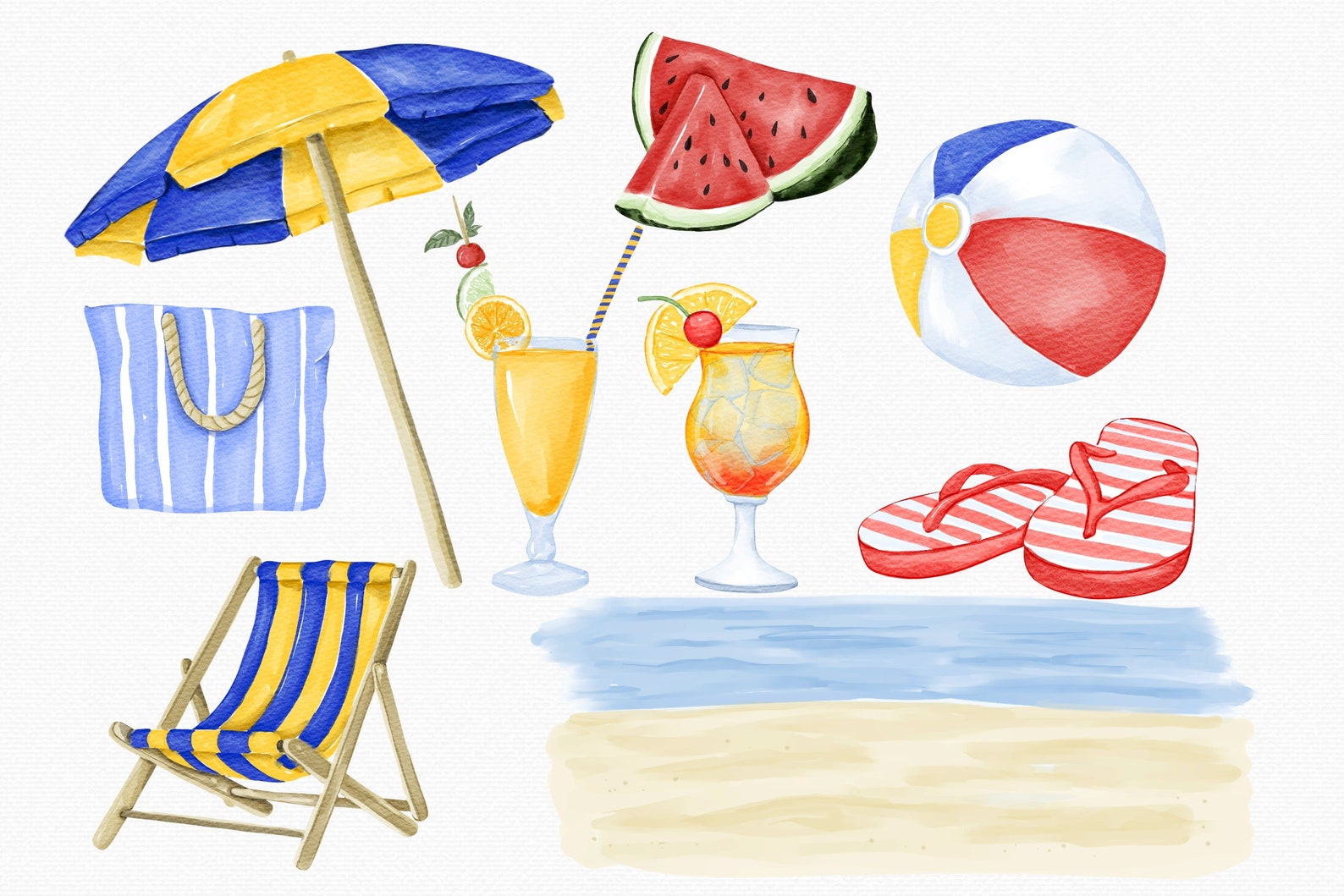 Summer Beach Clipart Watercolor Beach Clipart Summer - Etsy