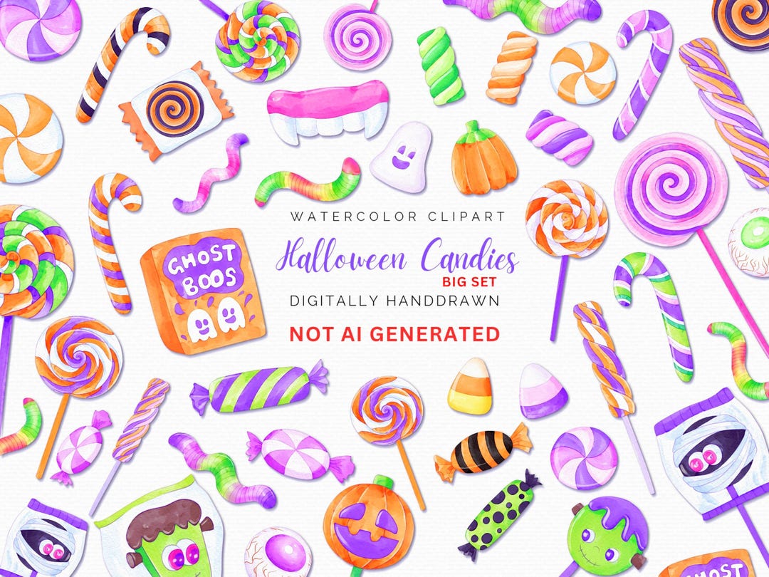 Halloween Candy Clipart Bundle: Hand-drawn Trick or Treat PNG (digital ...