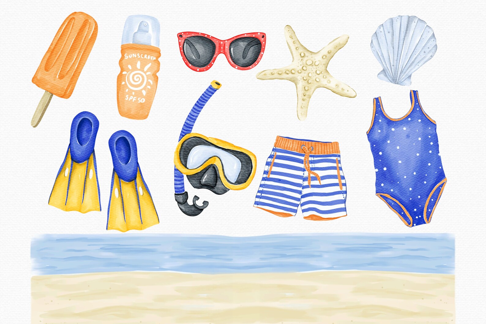 Summer Beach Clipart Watercolor Beach Clipart Summer - Etsy