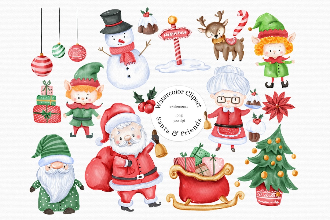 Santa Claus Clipart, Christmas Clip Art, Watercolor Christmas Santa ...
