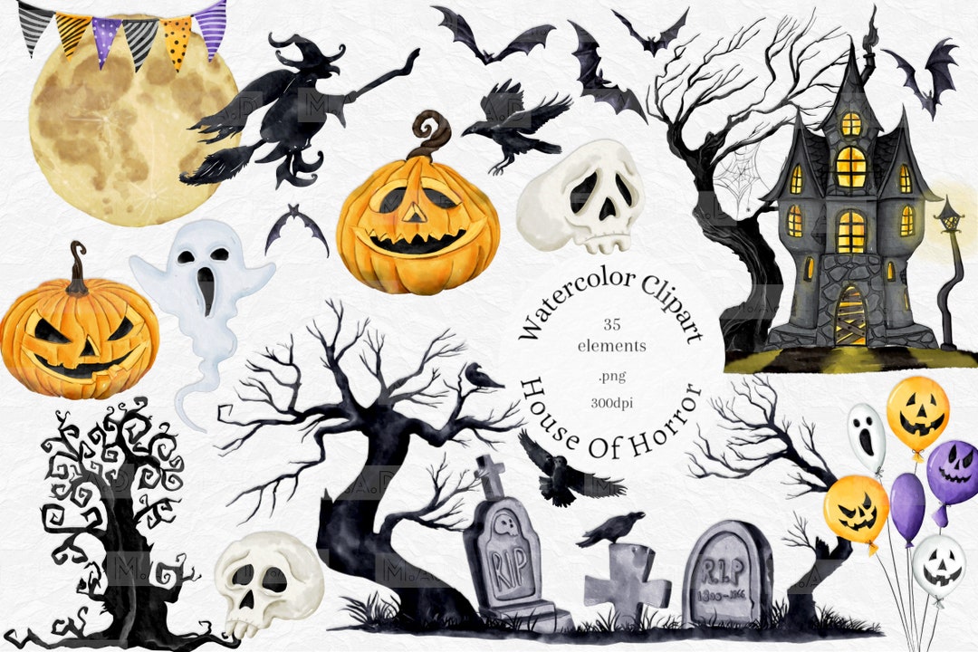 Watercolor Halloween Clipart: Spooky PNG Set (digital Download) - Etsy