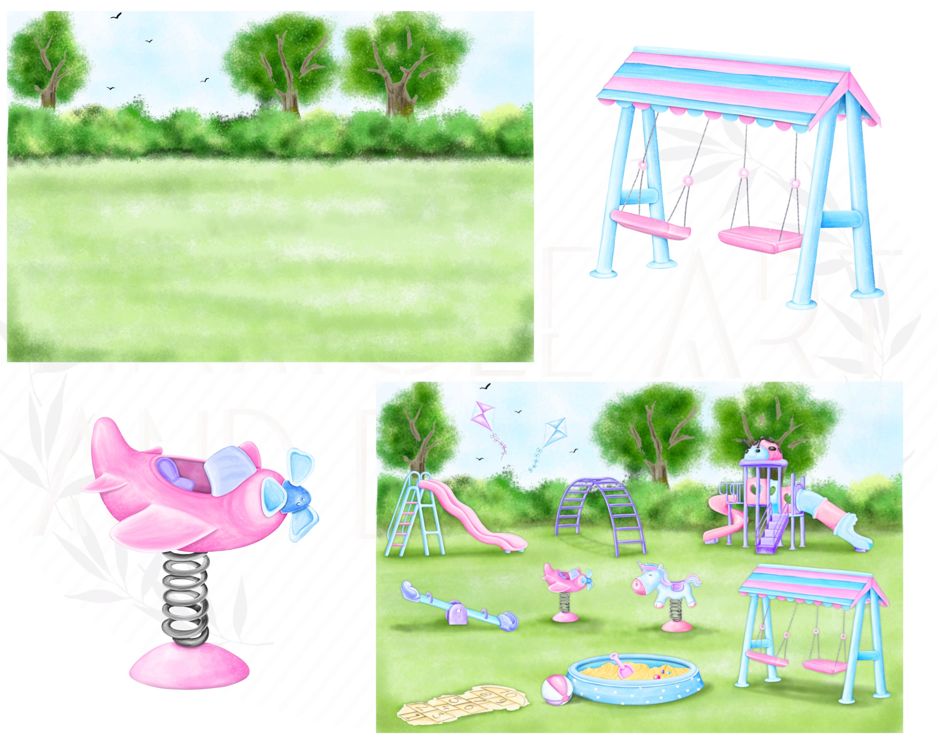 Watercolor Playground Clip Art Children Kids Park Clipart | Etsy UK