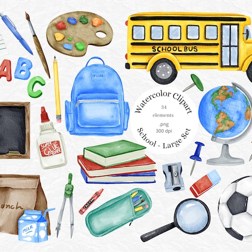 Backpack Clipart School Clip Art Watercolor back to - Etsy