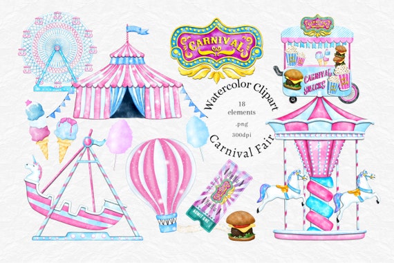 Carnival Watercolor Clip Artfun Fairadventureamusement - Etsy