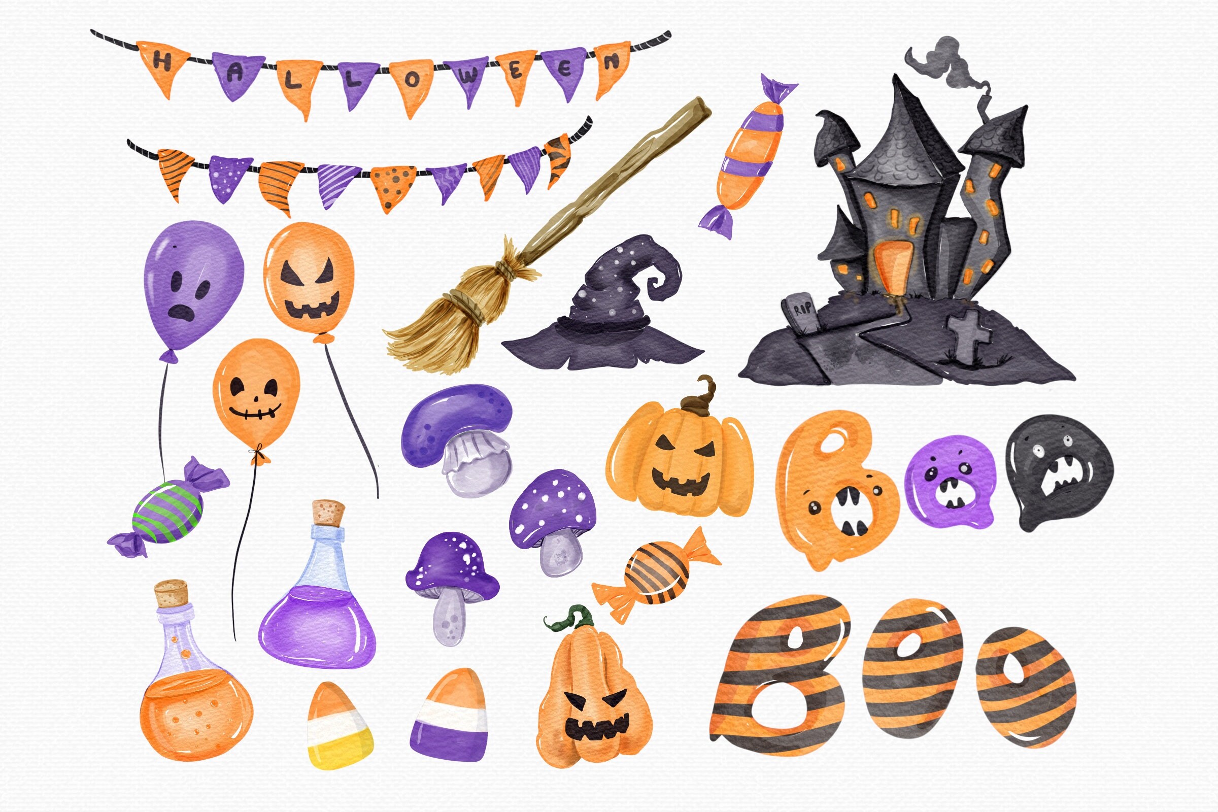 Watercolor Halloween Clipart Cute Halloween Clipart PNG - Etsy