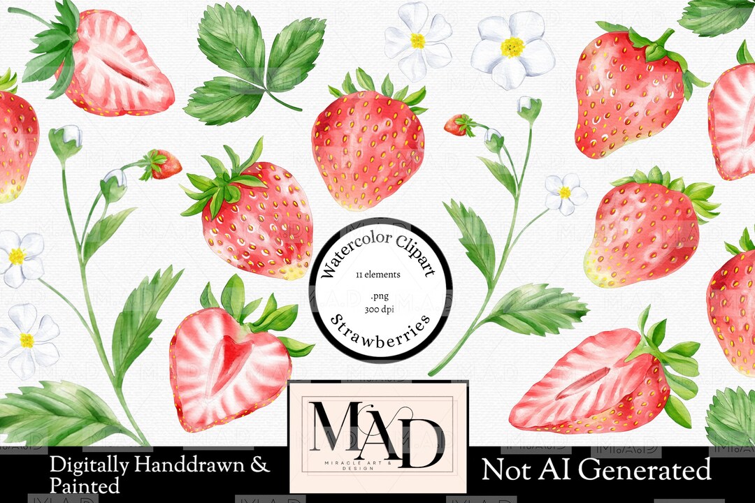 Watercolor Strawberry Clipart, Cute Stawberries Clip Art,leaves ...