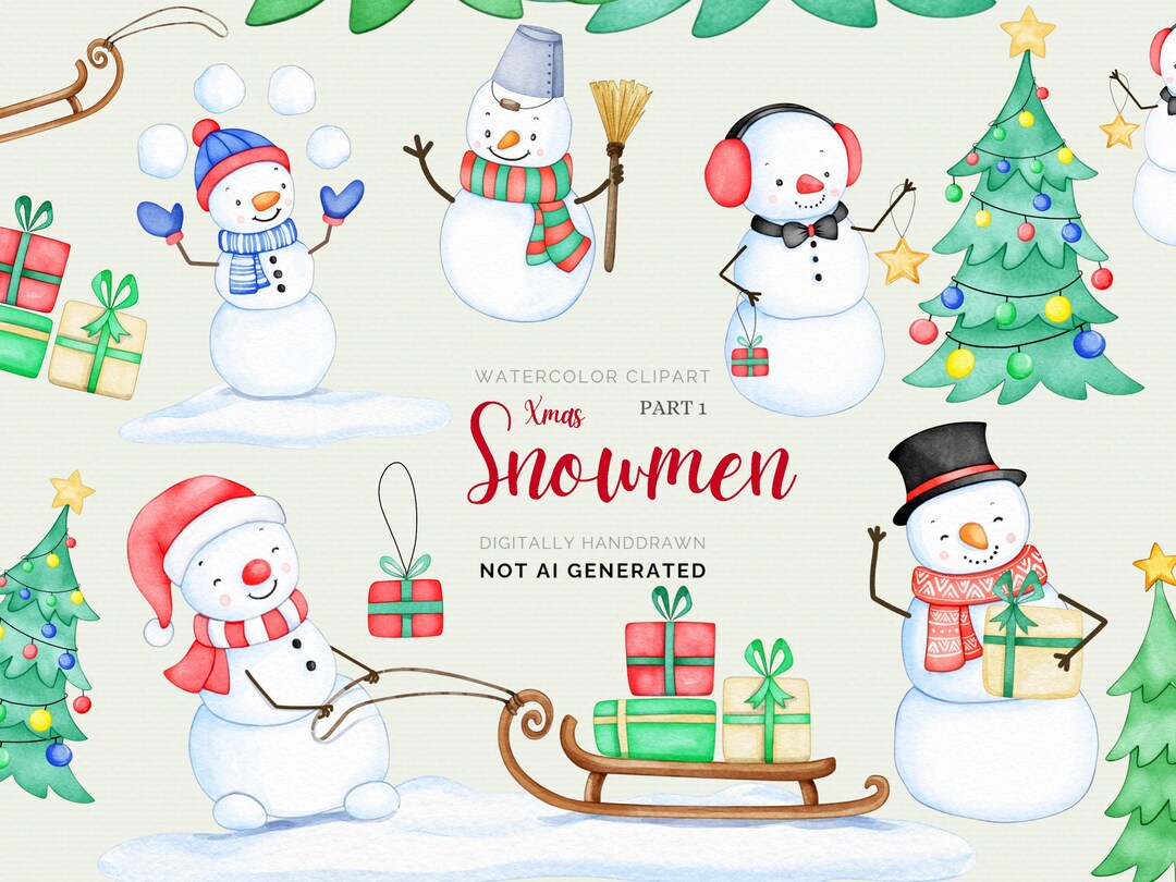 Watercolor Snowman Clipart: Christmas PNG Images (commercial Use) - Etsy