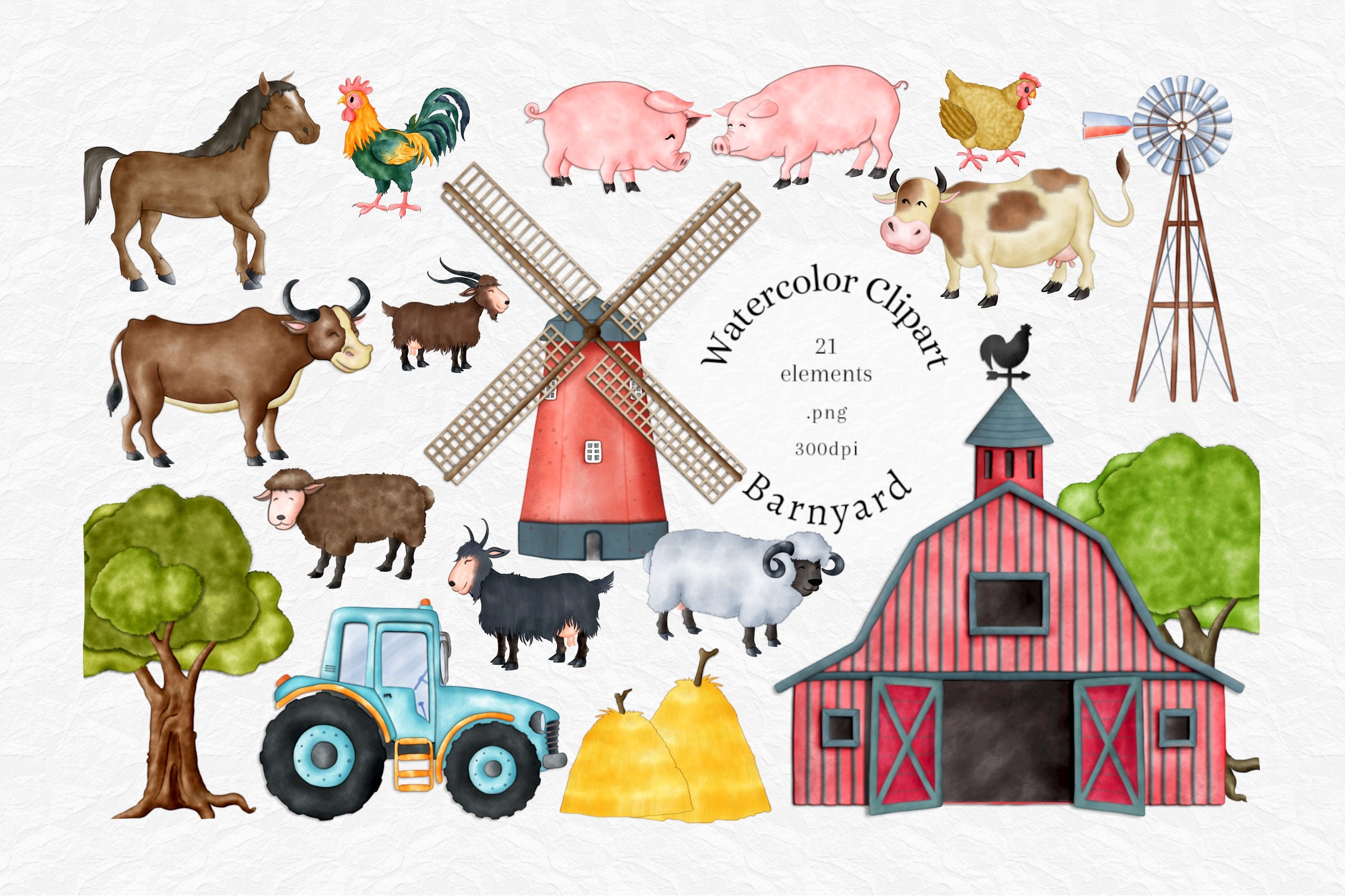 Farm Animals Clipartwatercolor Country Outdoor Clipartbarn - Etsy