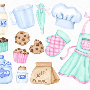 Watercolor Baking Clipart, Baking Supplies Clipart, Cute Baker, Bakery ...
