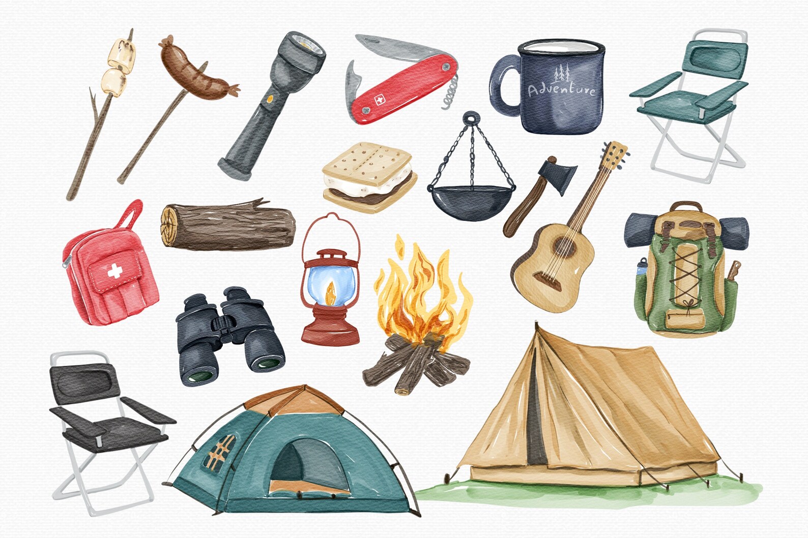 Watercolor Camping Clipart Camping Clipart Summer Clipart - Etsy