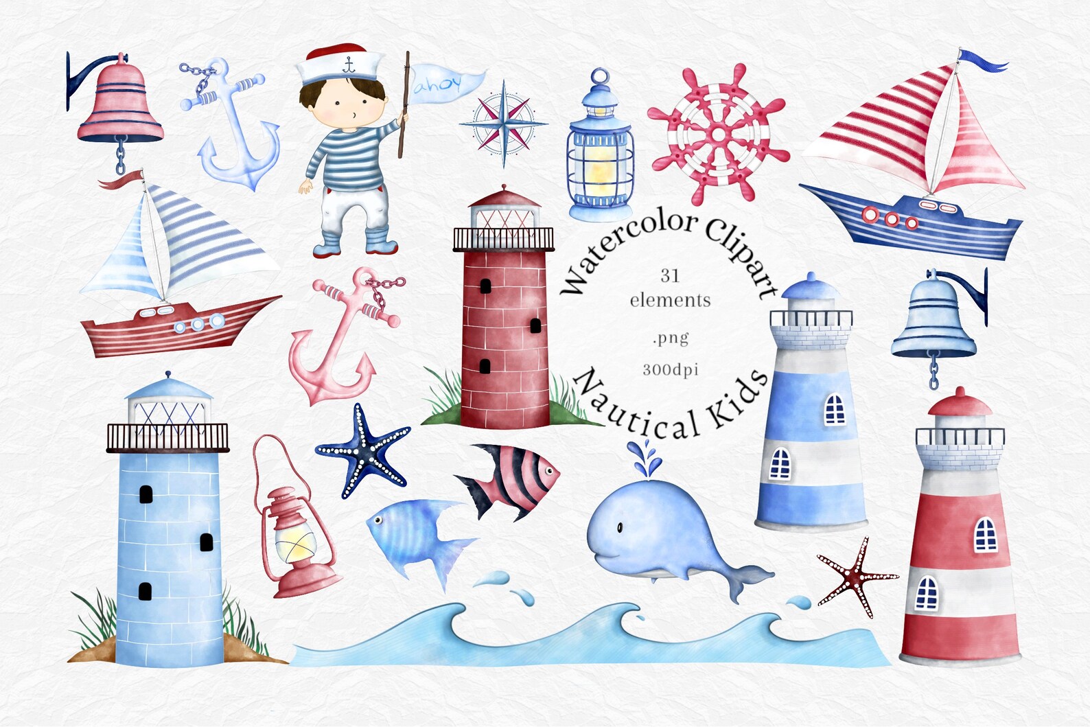 Nautical Kids Clipartwatercolor Summer Clipartlighthouse | Etsy