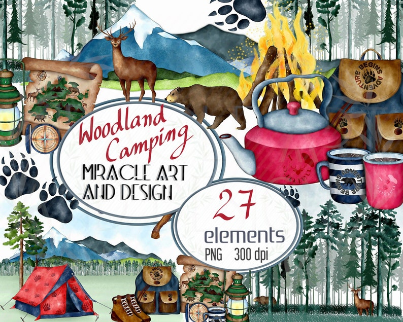 Watercolor Camping clip art Summer Outdoor Woodland Adventure | Etsy