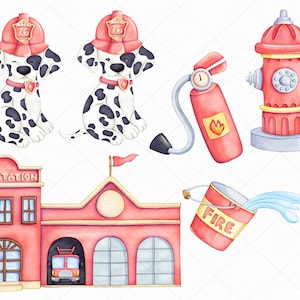 Watercolor Fire Truck Clipart, Fire Fighter Clipart, Fireman Clipart ...