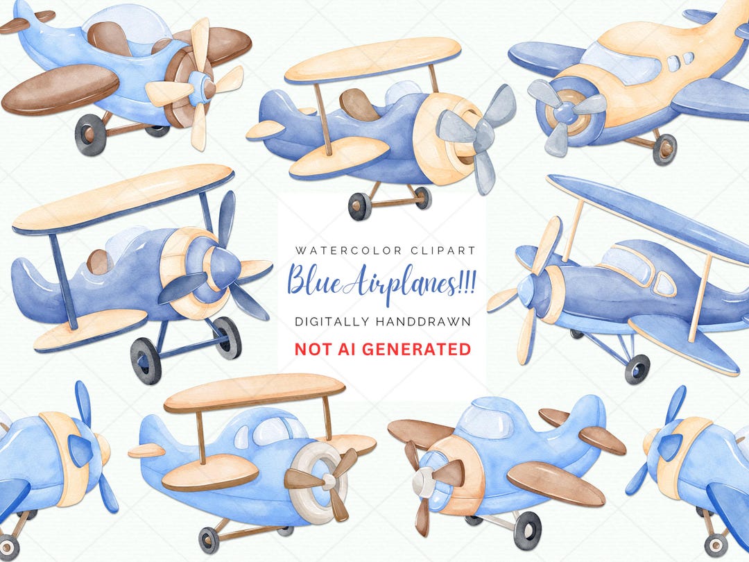 Airplanes Clipart, Watercolor Aeroplanes Clipart, Blue Airplanes Png ...