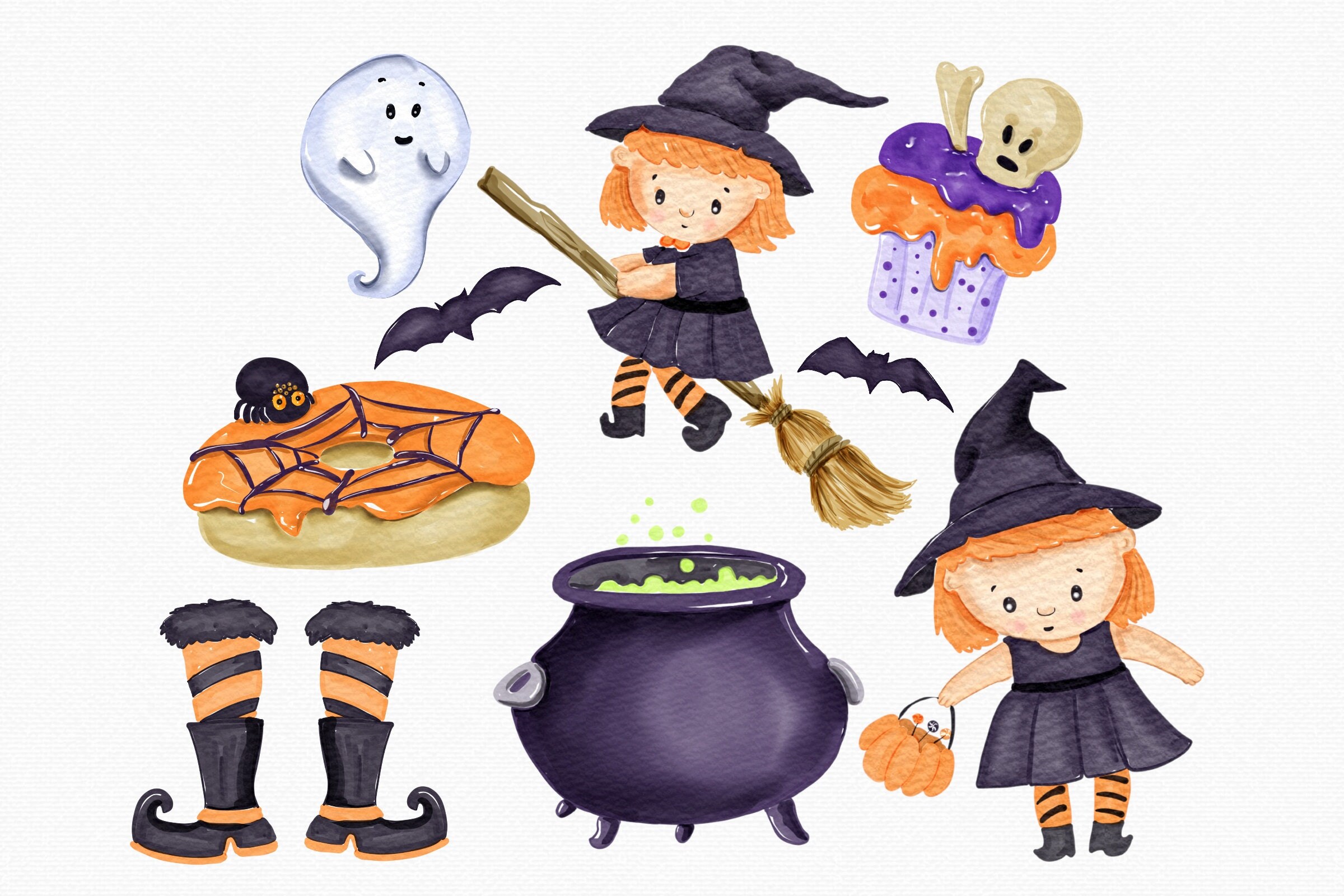 Watercolor Halloween Clipart Cute Halloween Clipart PNG - Etsy