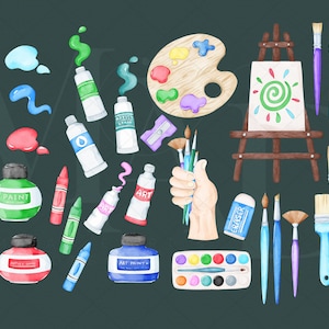Art Supplies Clipart Bundle, Watercolor Artist Supplies Png Clipart ...